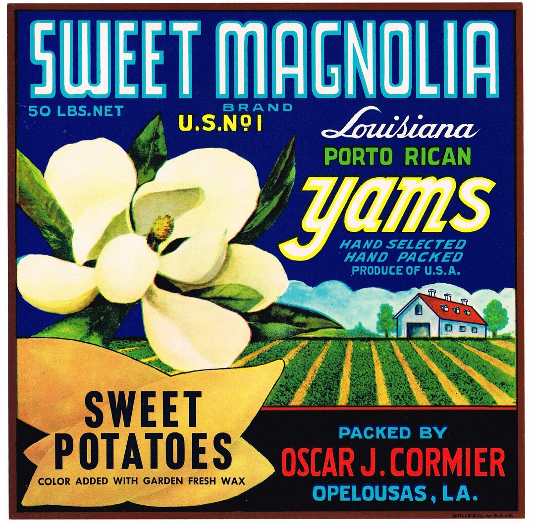 Original Vintage Yam Crate Label 1950s Sweet Magnolia Louisiana ...