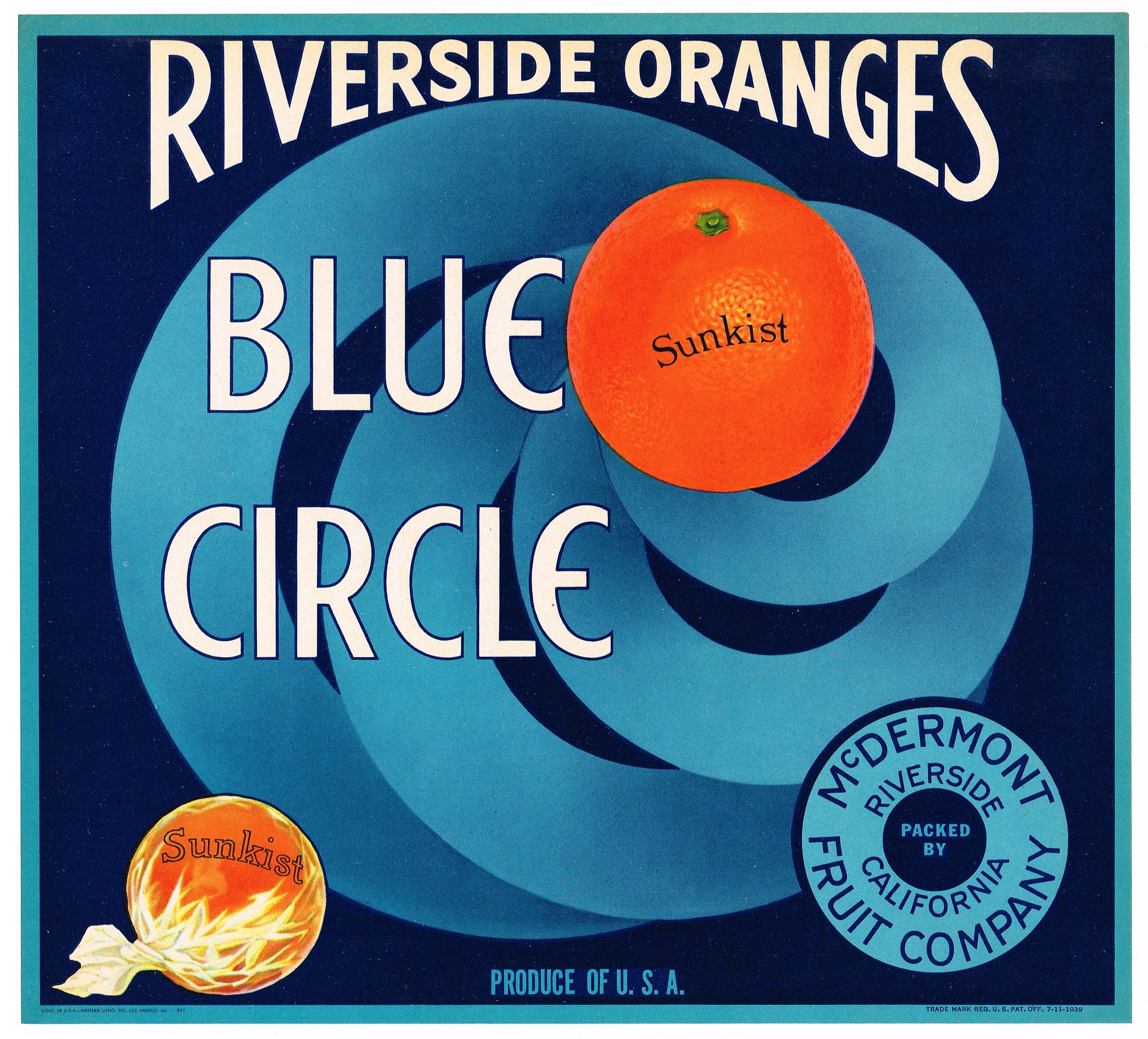 Original Vintage Citrus Crate Label 1930s Blue Circle Art Deco ...