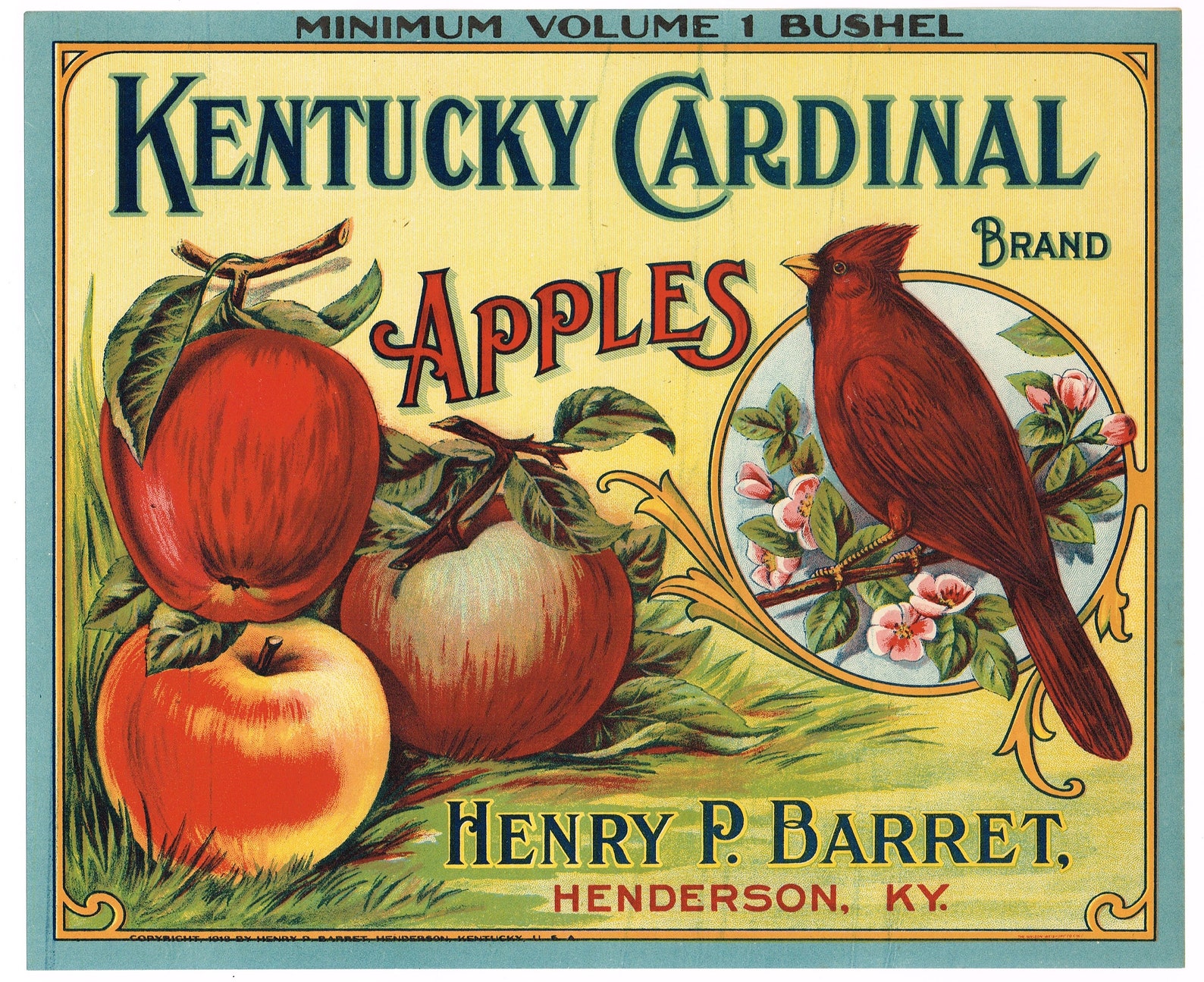 Original Vintage Apple Crate Label 1920s Henderson Kentucky Cardinal ...