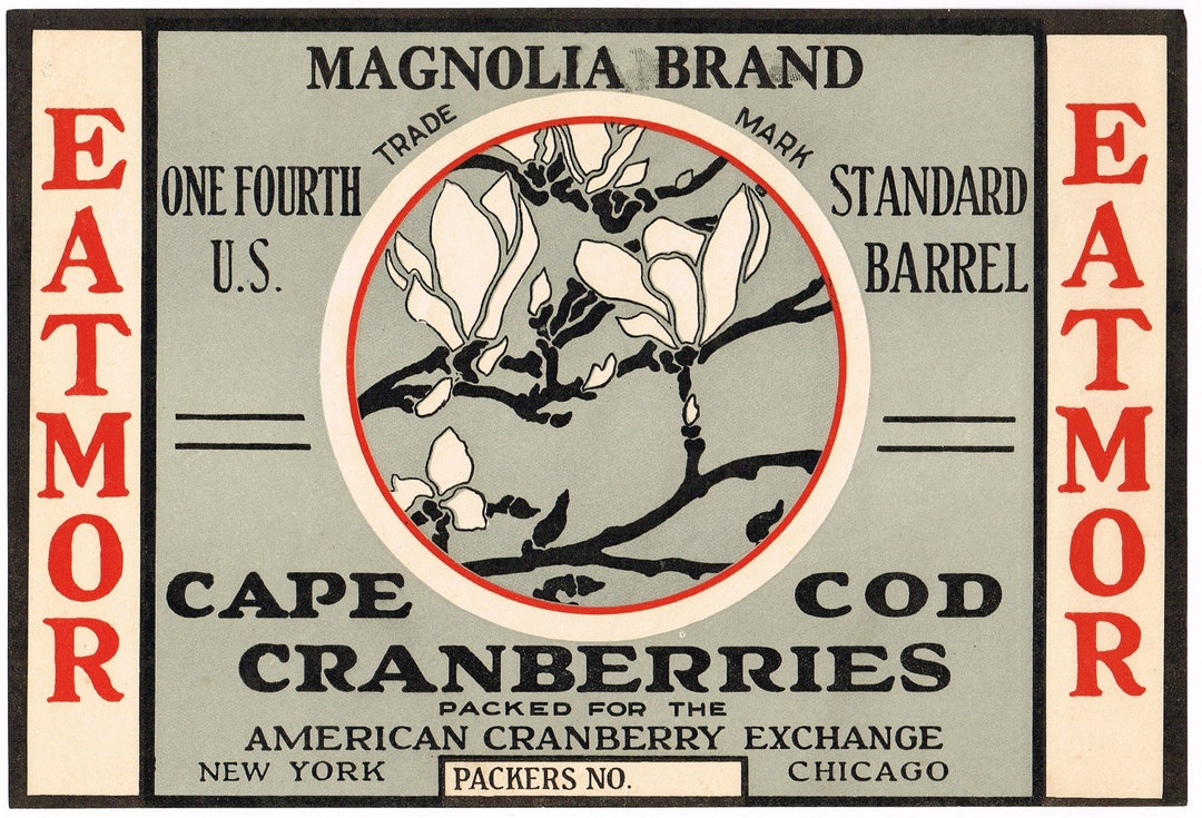 Original Cranberry Advertising Label 1930's Vintage Rare Magnolia Brand ...
