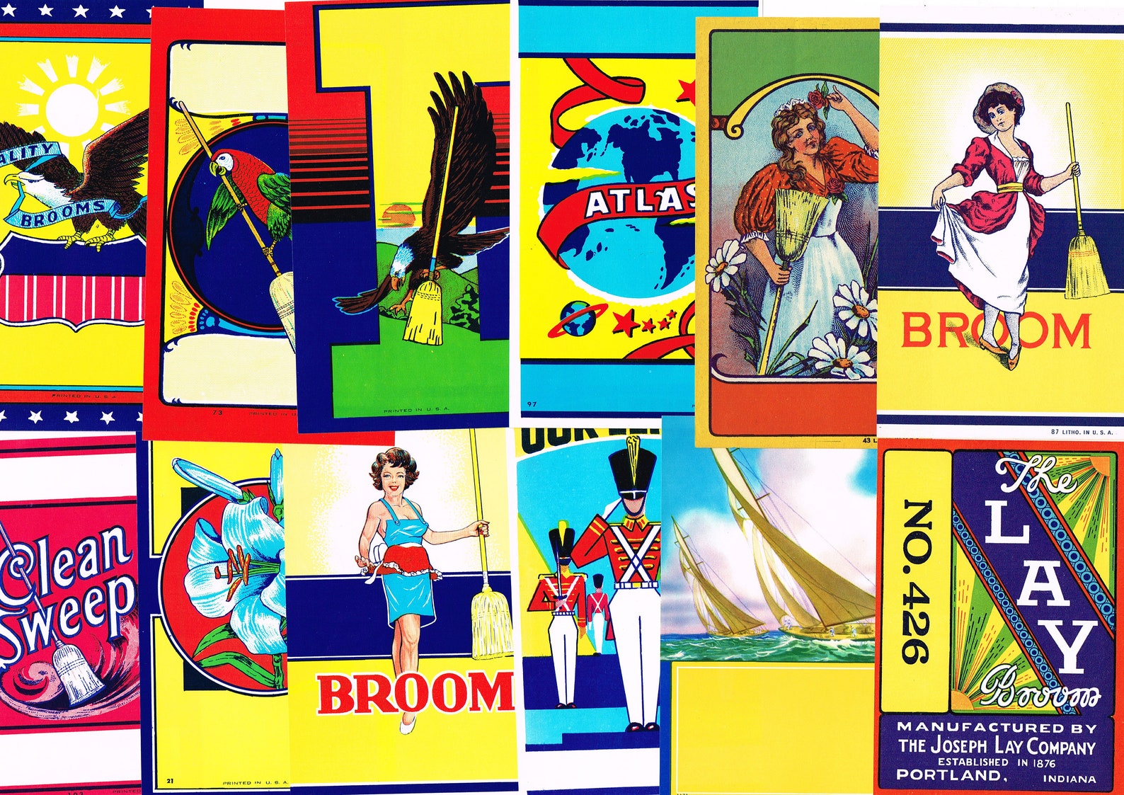18 Different Original Vintage Broom Labels 1960s 1950s 1940s 1930s Cool ...