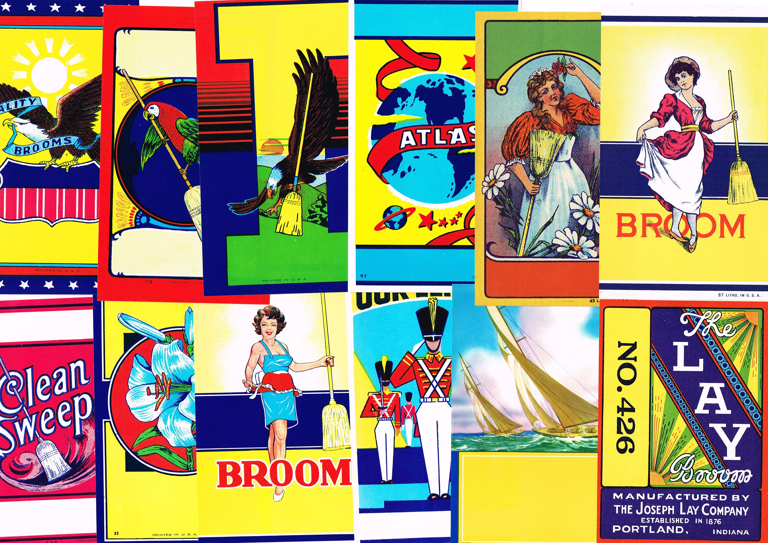 18 Different Original Vintage Broom Labels 1960s 1950s 1940s 1930s Cool ...