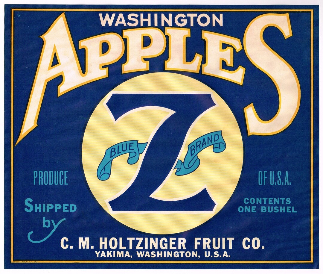 Original Vintage Apple Crate Label 1930s Blue Z Yakima Washington ...