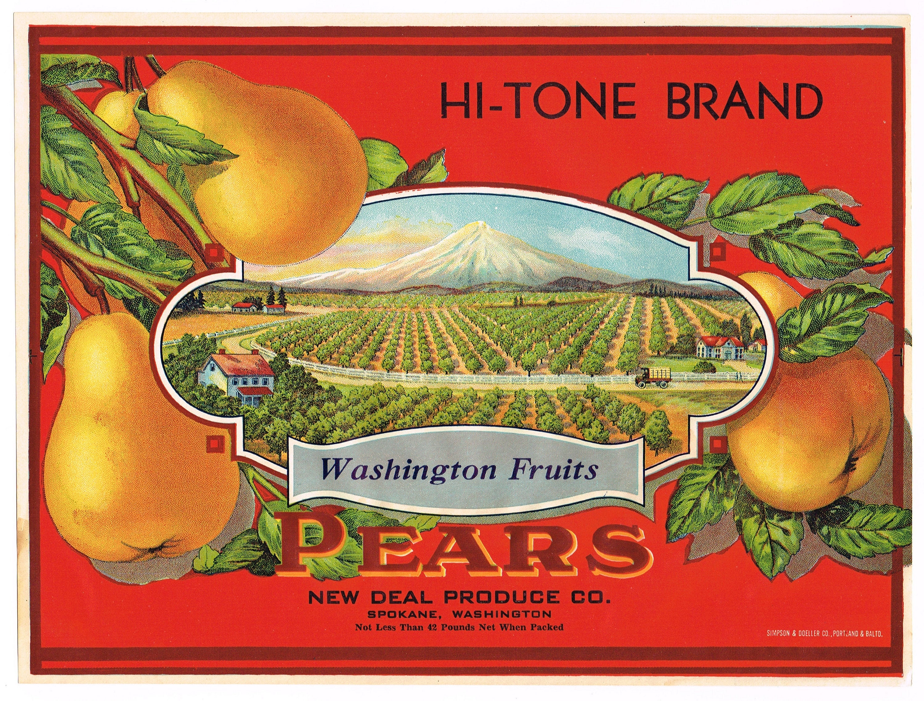 Original Vintage Pear Crate Label 1920s Hi Tone Brand Landscape Spokane ...