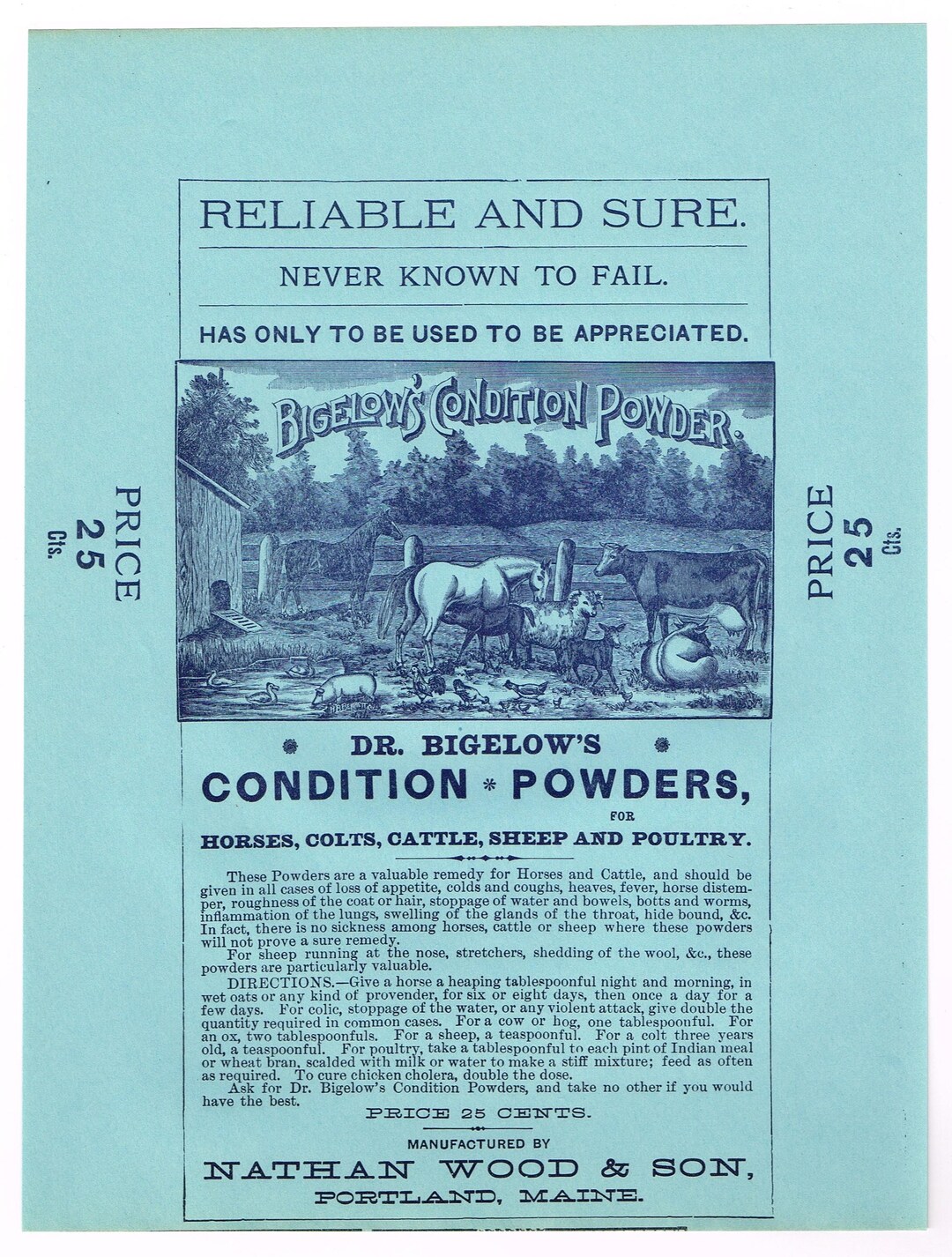 Original Vintage Livestock Quack Medicine Box Label 1900 Horse Pig Bull ...