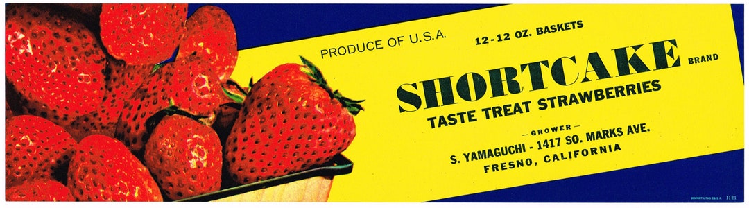 Original Vintage Strawberry Crate Label 1950s Strawberry Shortcake ...