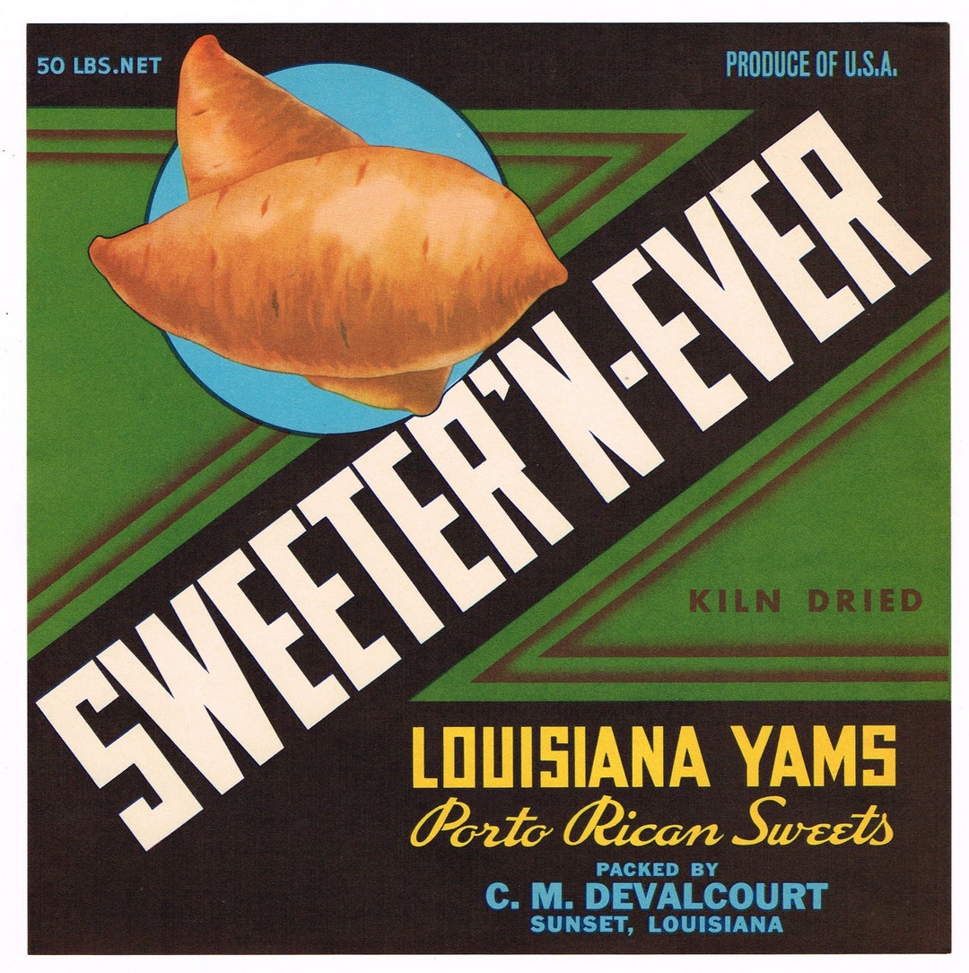 Original Vintage Yam Crate Label 1950s Sunset Louisiana Sweeter N Ever ...