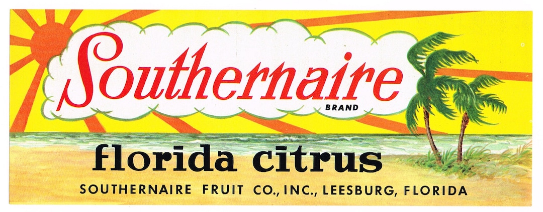 Original Vintage Florida Citrus Crate Strip Label C1940s Southernaire ...