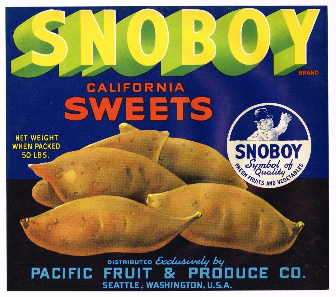 Original Vintage Yam Crate Label 1930s Snoboy Brand California Sweets ...