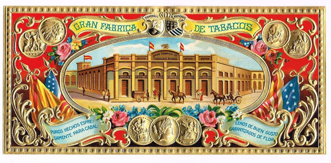 Original Vintage Cigar Box Label C1900 Stone Lithograph Gold Embossed ...