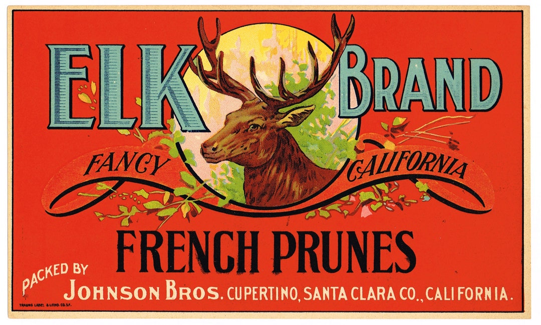 Original Vintage Prune Case Crate Label Elk Brand French Prunes ...