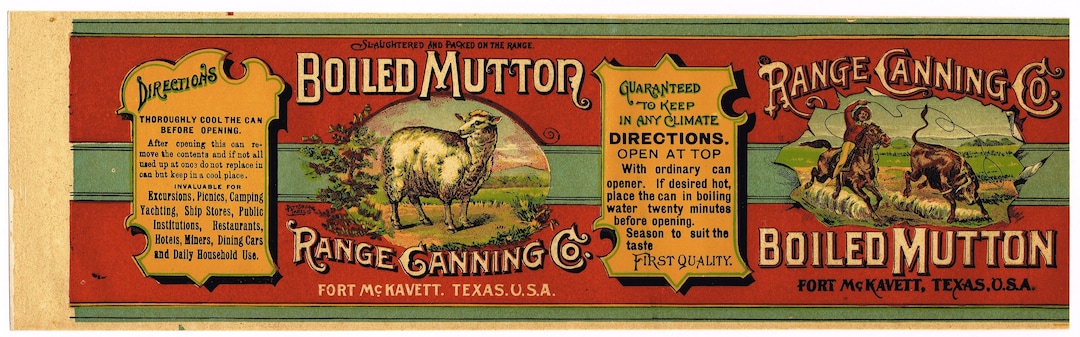 Original Vintage Tin Can Label C1890s Boiled Mutton Range Canning ...