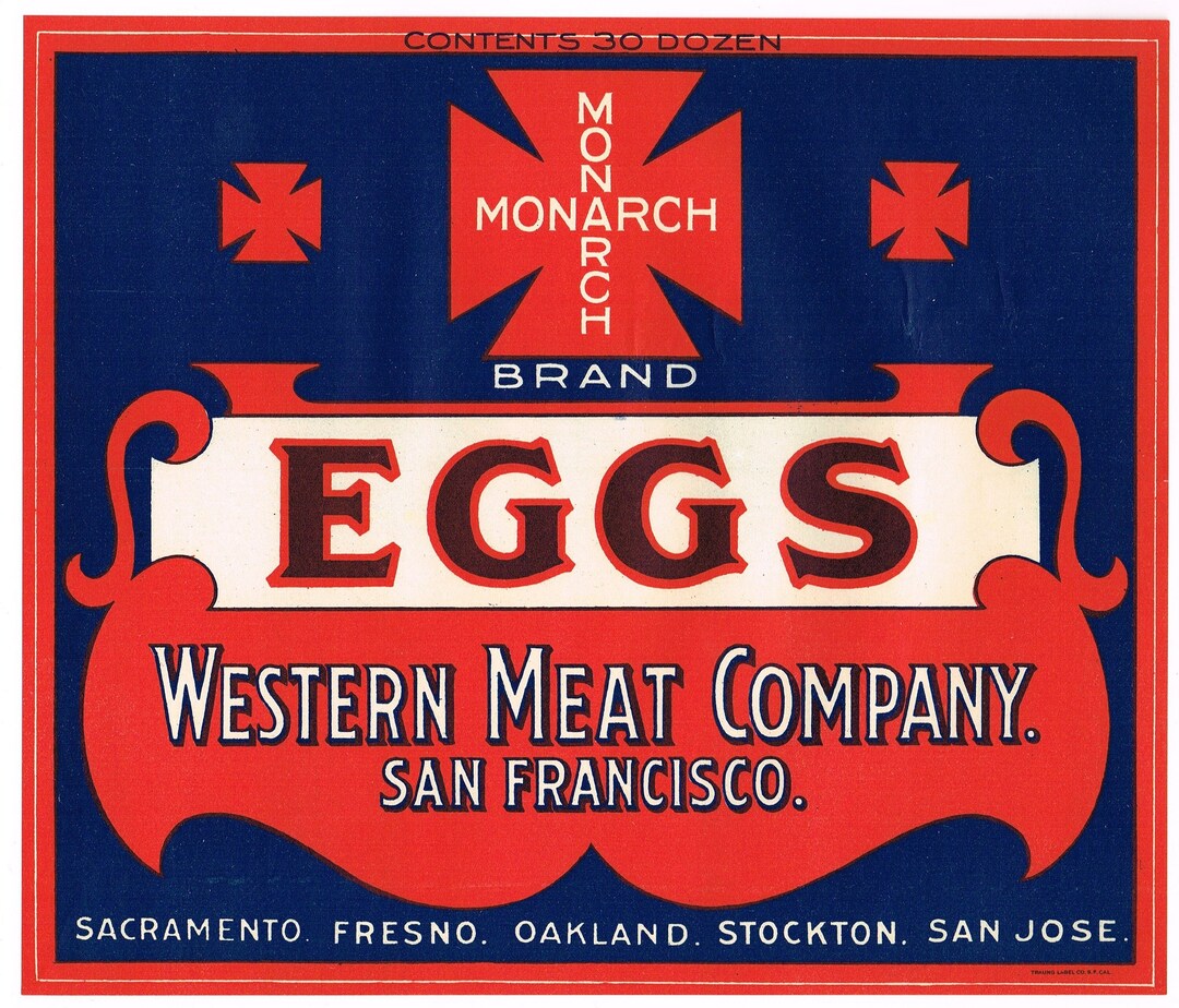 Original Vintage Egg Crate Label Monarch Brand Kitchen Decor C1920 ...