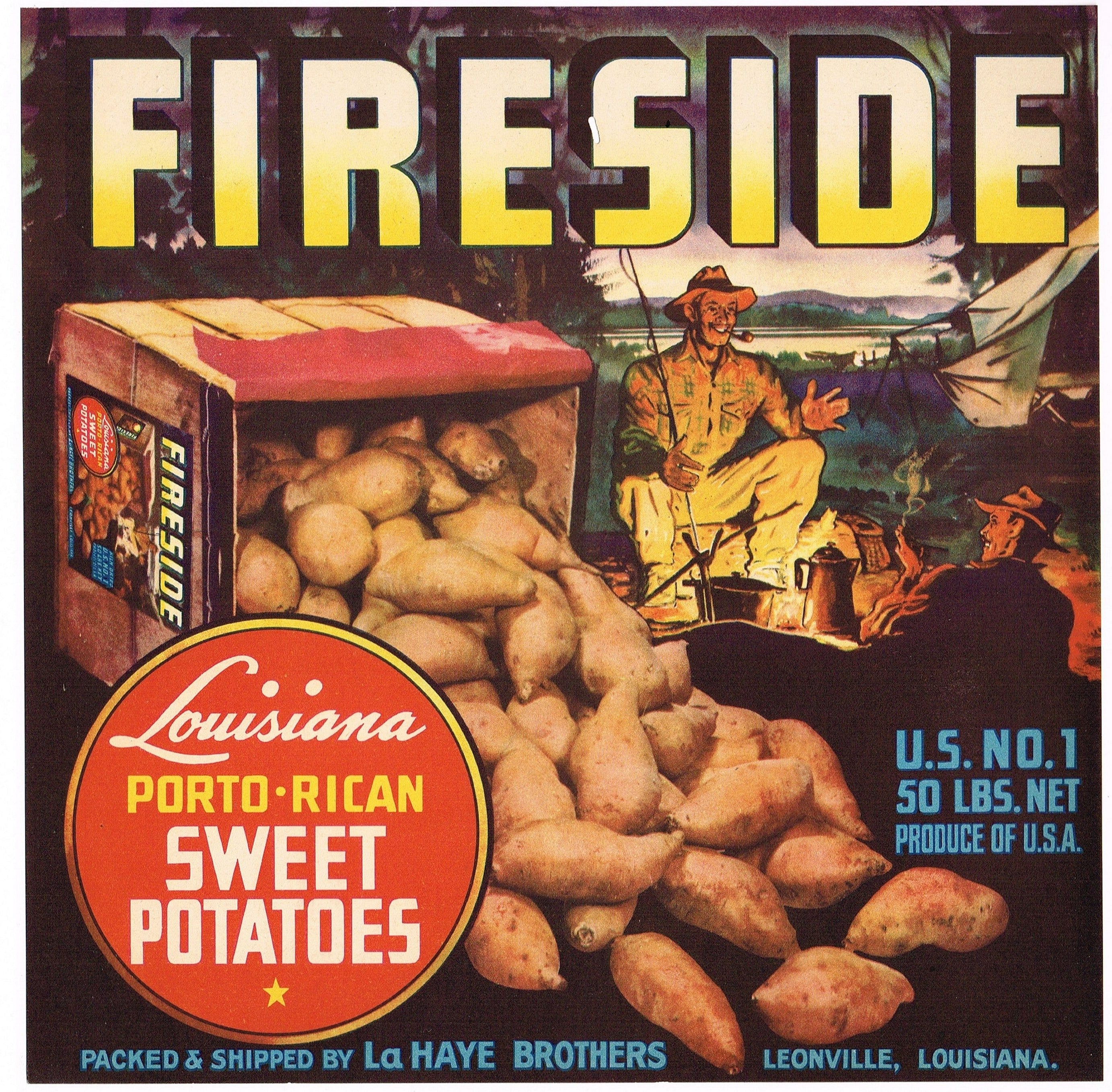 Original Vintage Yam Crate Label 1940s Fireside Brand Leonville ...
