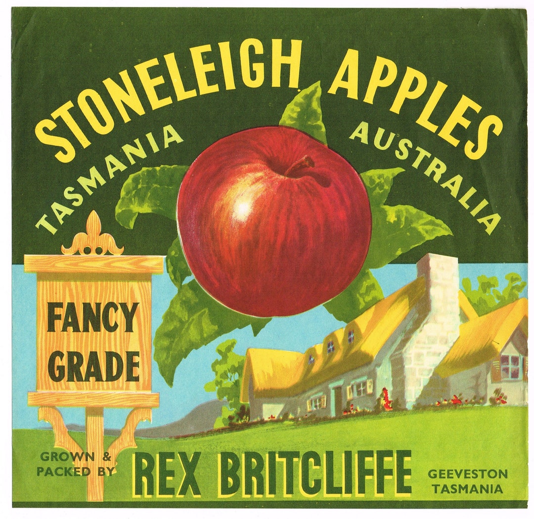 Original Vintage Apple Crate Label 1950s Stoneleigh Apples From ...