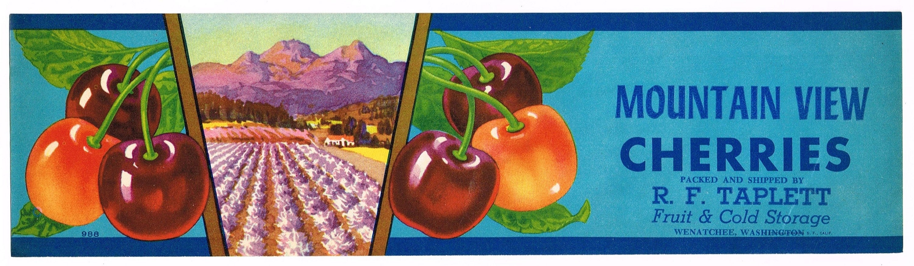 Original Vintage Cherry Crate Label 1940s Mountain View Wenatchee ...