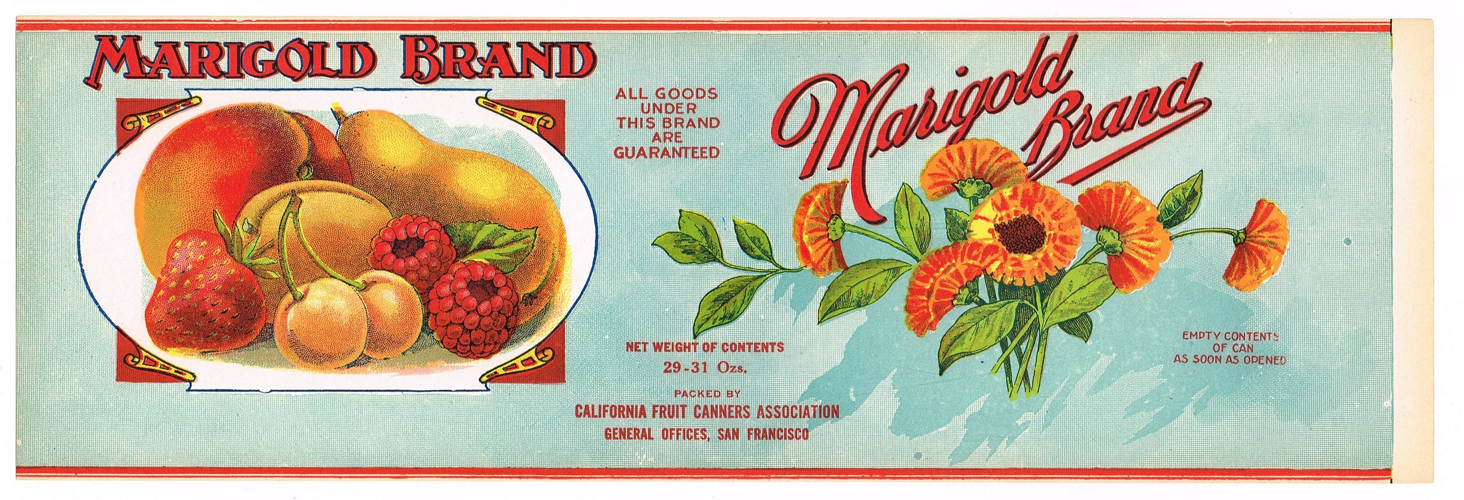 Original Vintage Tin Can Label C1910 Marigold Brand Mixed Fruits ...