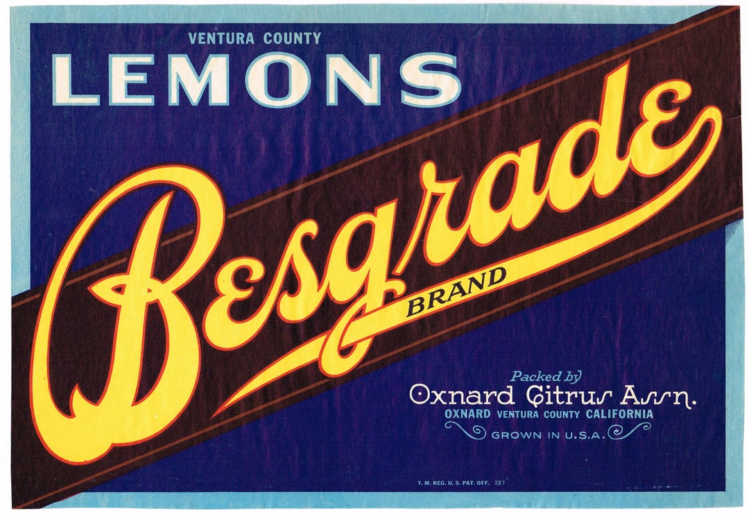 Original Very Rare Lemon Crate Label Ventura County California 1930 ...