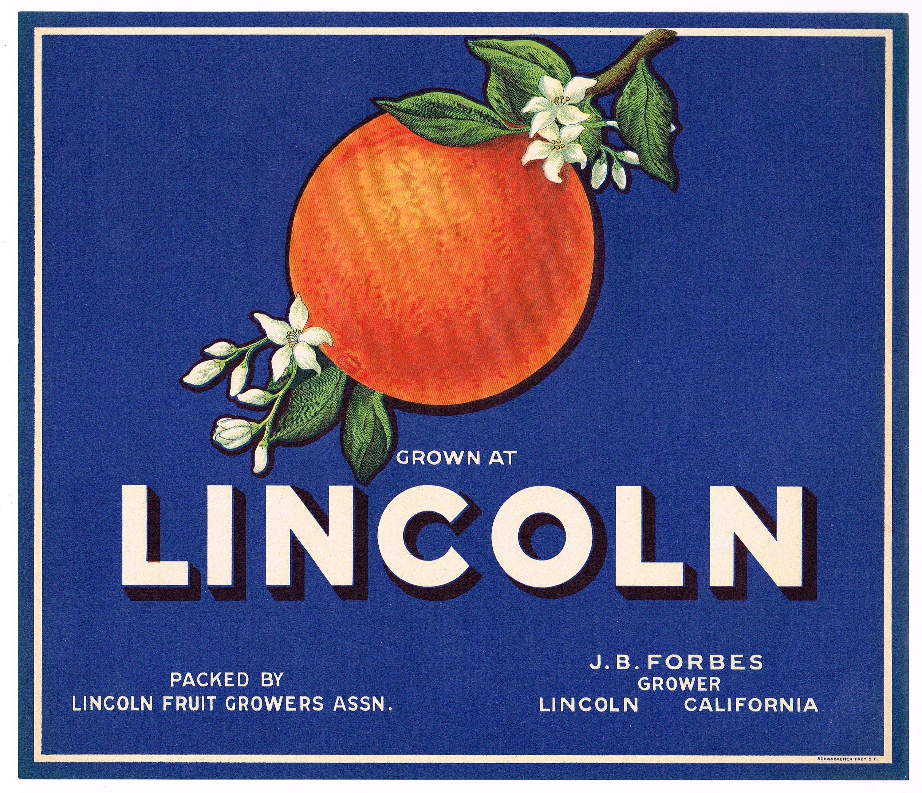 Original Vintage Orange Citrus Crate Label 1940s Lincoln Brand J.B ...