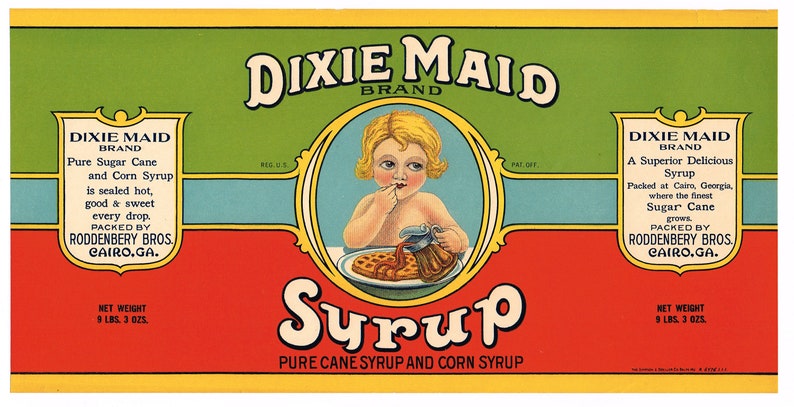 Original Vintage Tin Can Label 1920s Cairo Georgia Dixie Maid Waffles ...