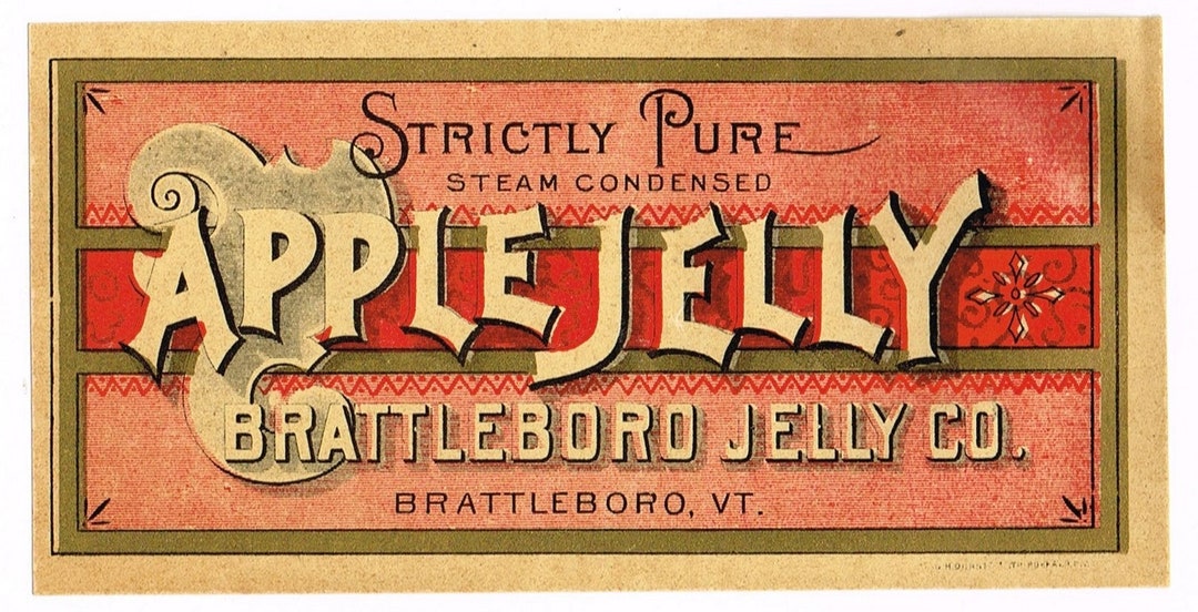 Original Vintage Bottle Label C1900 Brattleboro Jelly Company Vermont ...