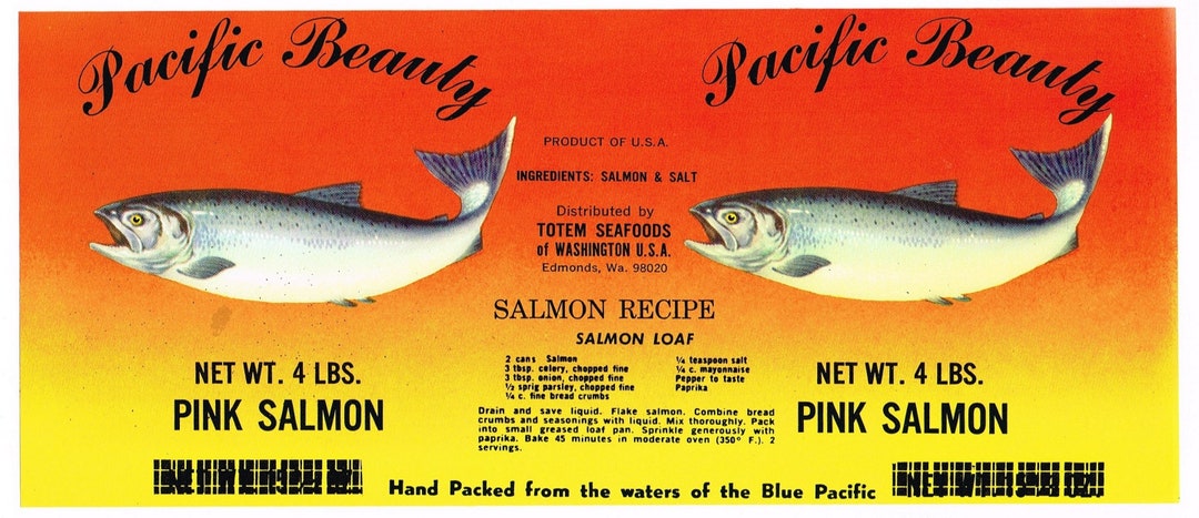 Original Vintage Tin Can Label 1960s Pacific Beauty Brand Salmon ...