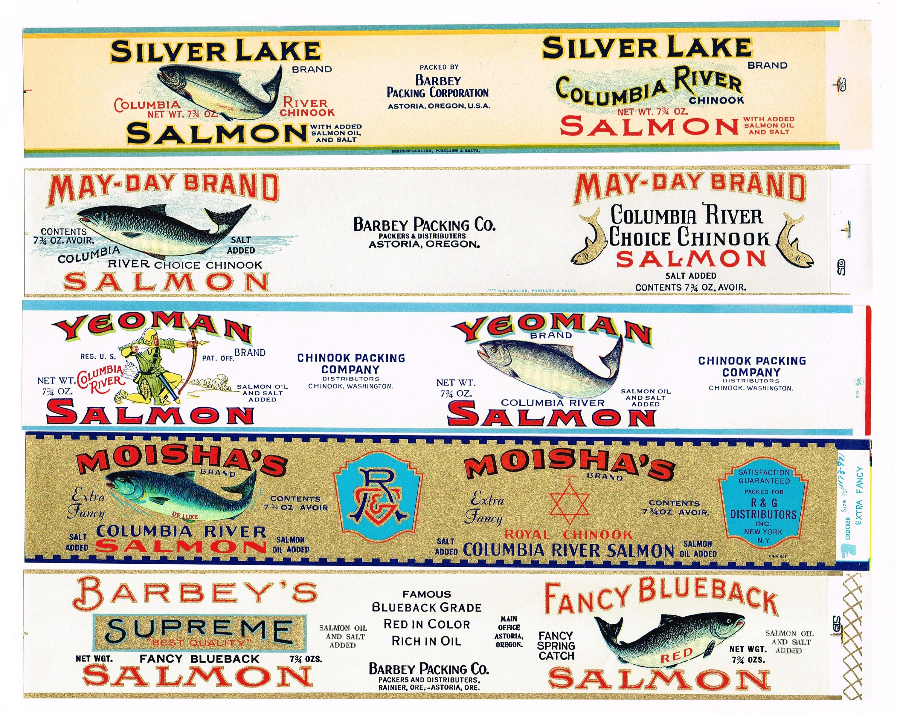 5 Different Original Vintage Tin Can Labels C1930 Salmon Columbia River ...