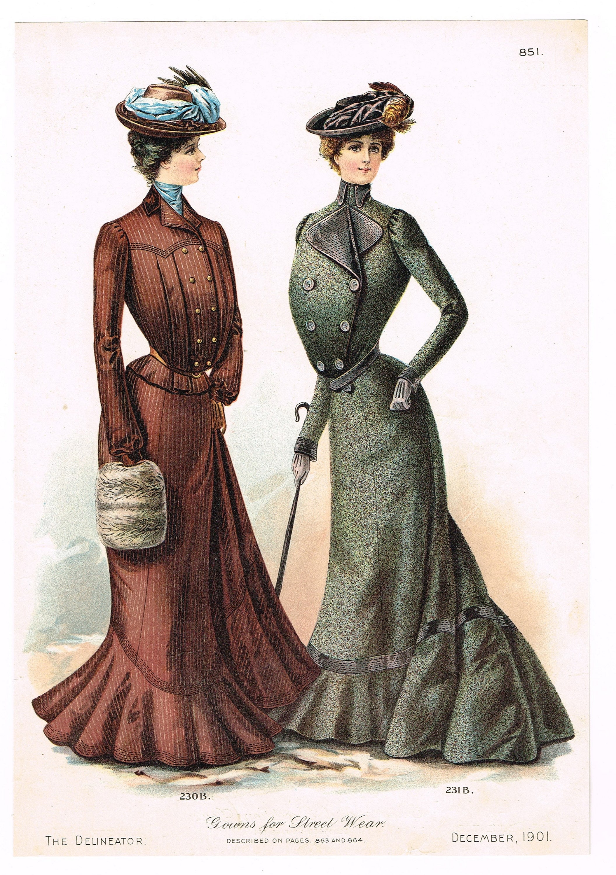 Original Antique Chromolithograph Print Plate 1901 Fashion Formal ...