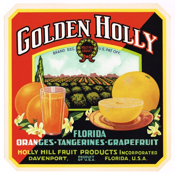 Original Vintage Florida Citrus Crate Label C1930 Golden Holly - Etsy