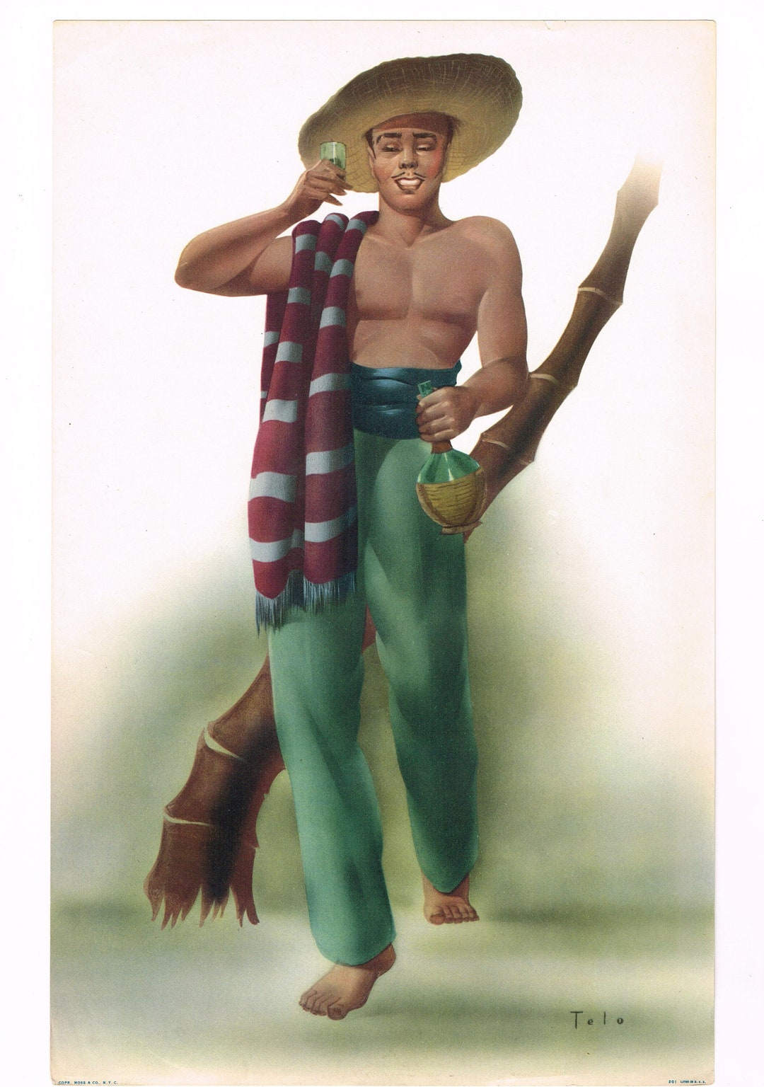 Original Vintage Telo Print 1940s Mexican Spanish Flamenco Tropical ...