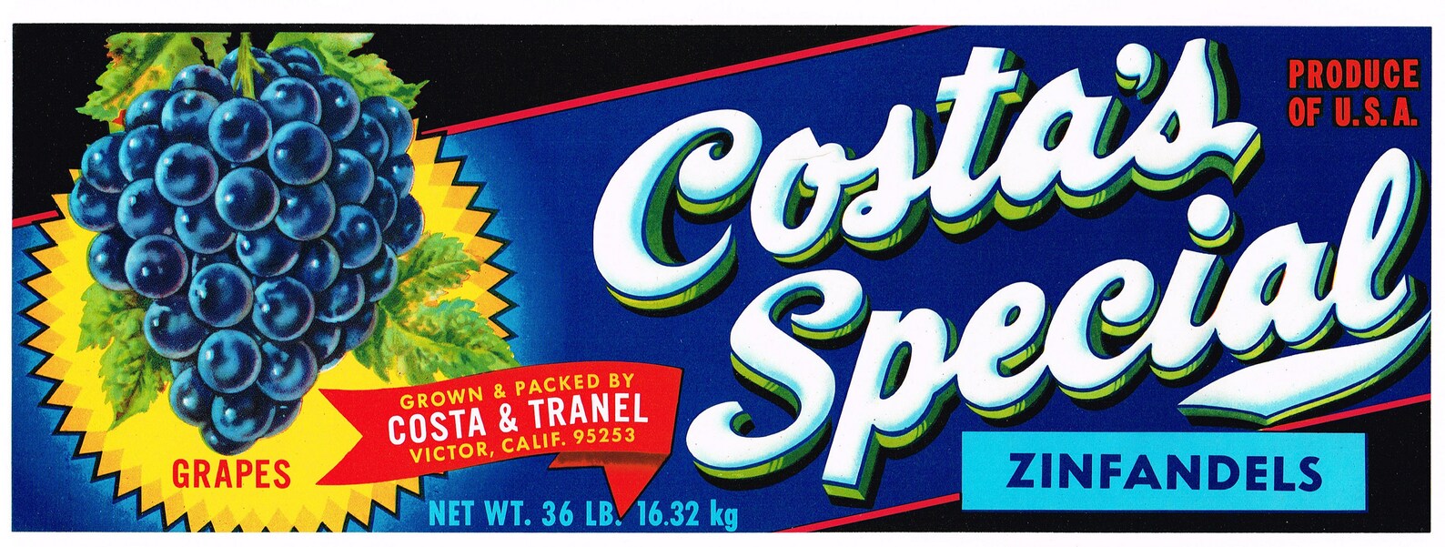 Original Vintage Grape Crate Label 1970s Costa's Special Costa Victor ...