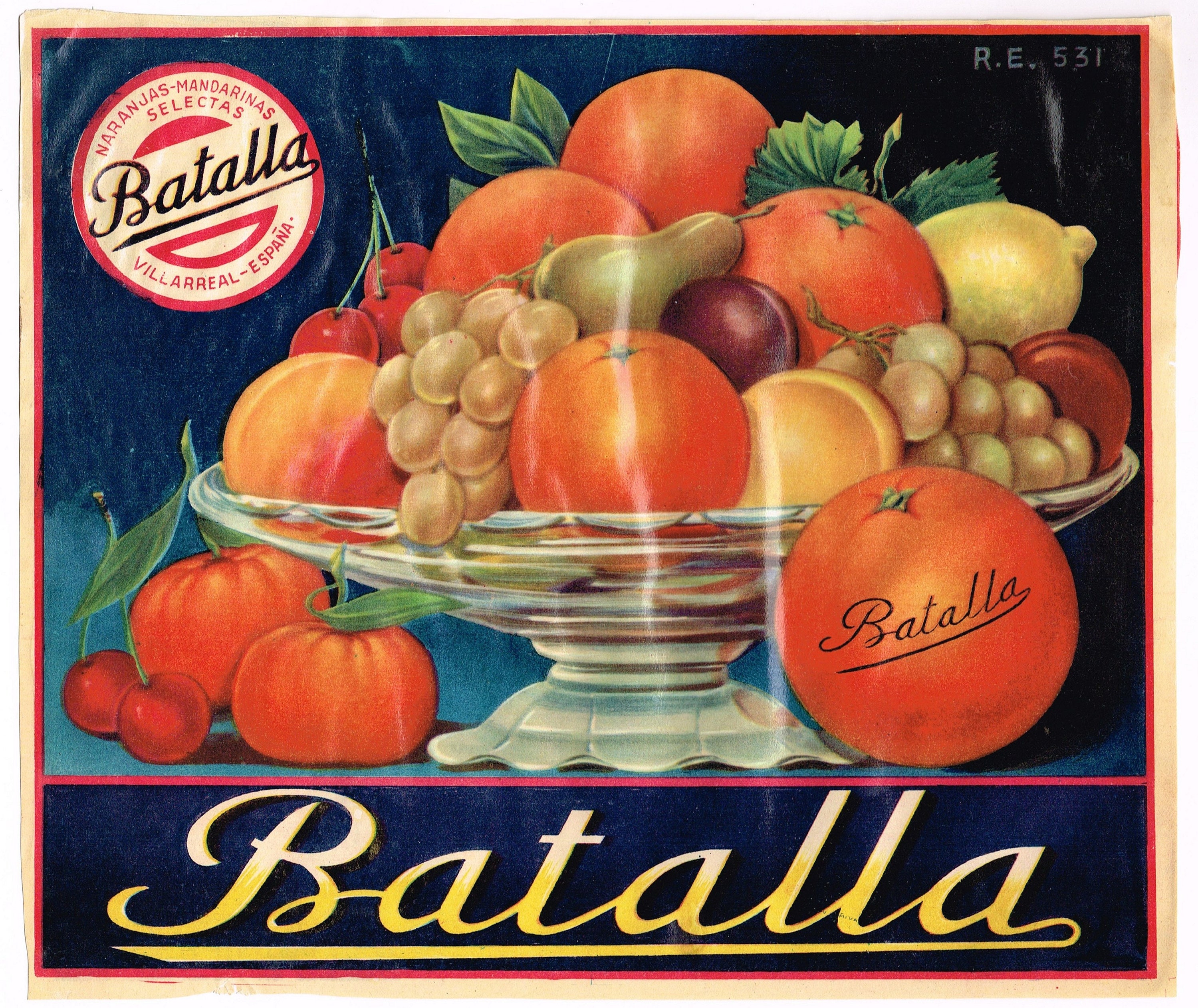 Original Vintage Spanish Citrus Crate Label 1930s Spain Espana Batalla ...