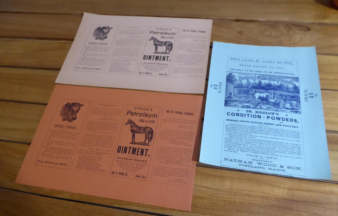 3 Different Original Vintage Livestock Quack Medicine Box Label C1900 ...
