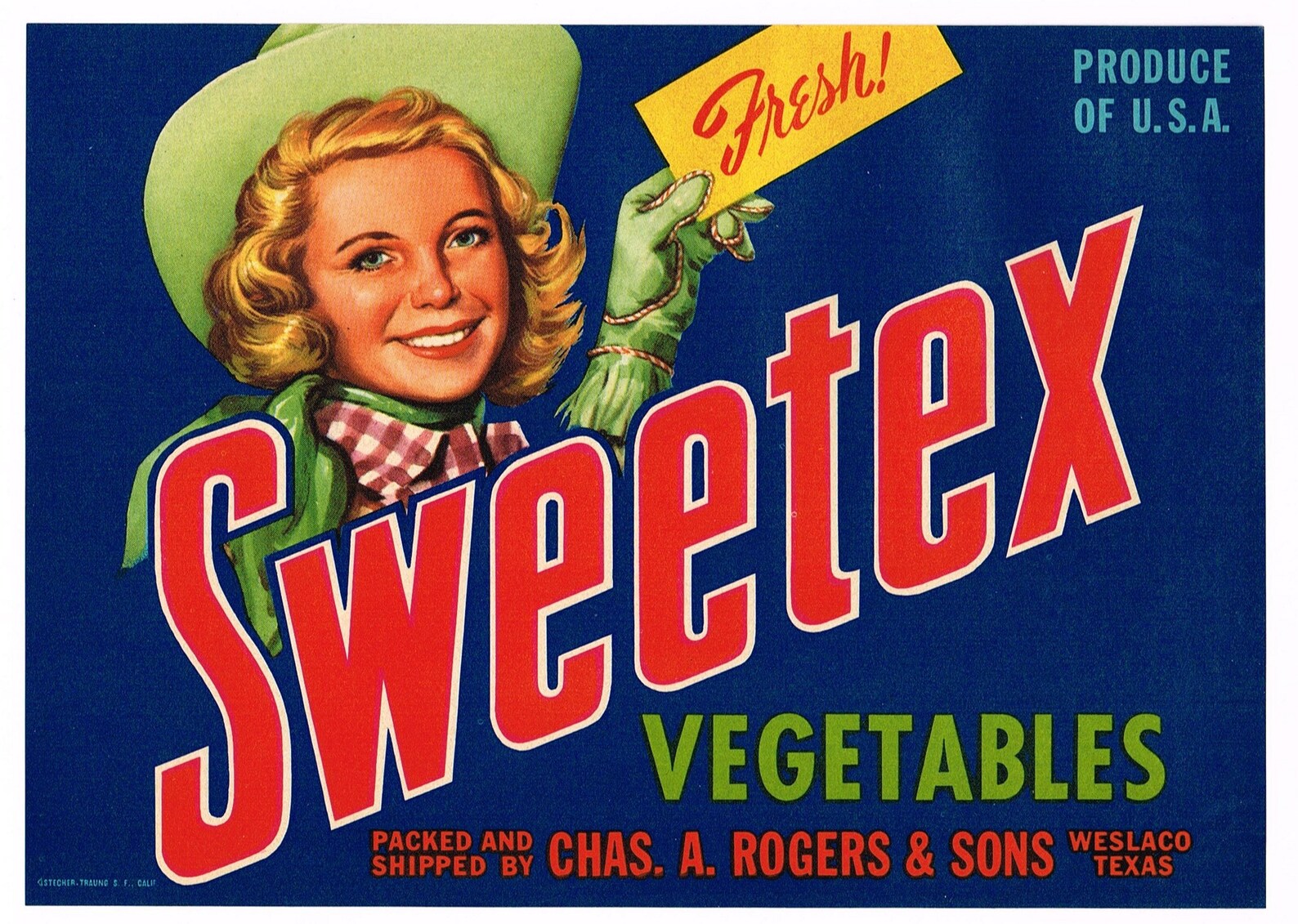 Original Vintage Texas Crate Label 1950s Sweetex Weslaco Pin up Cowboy ...
