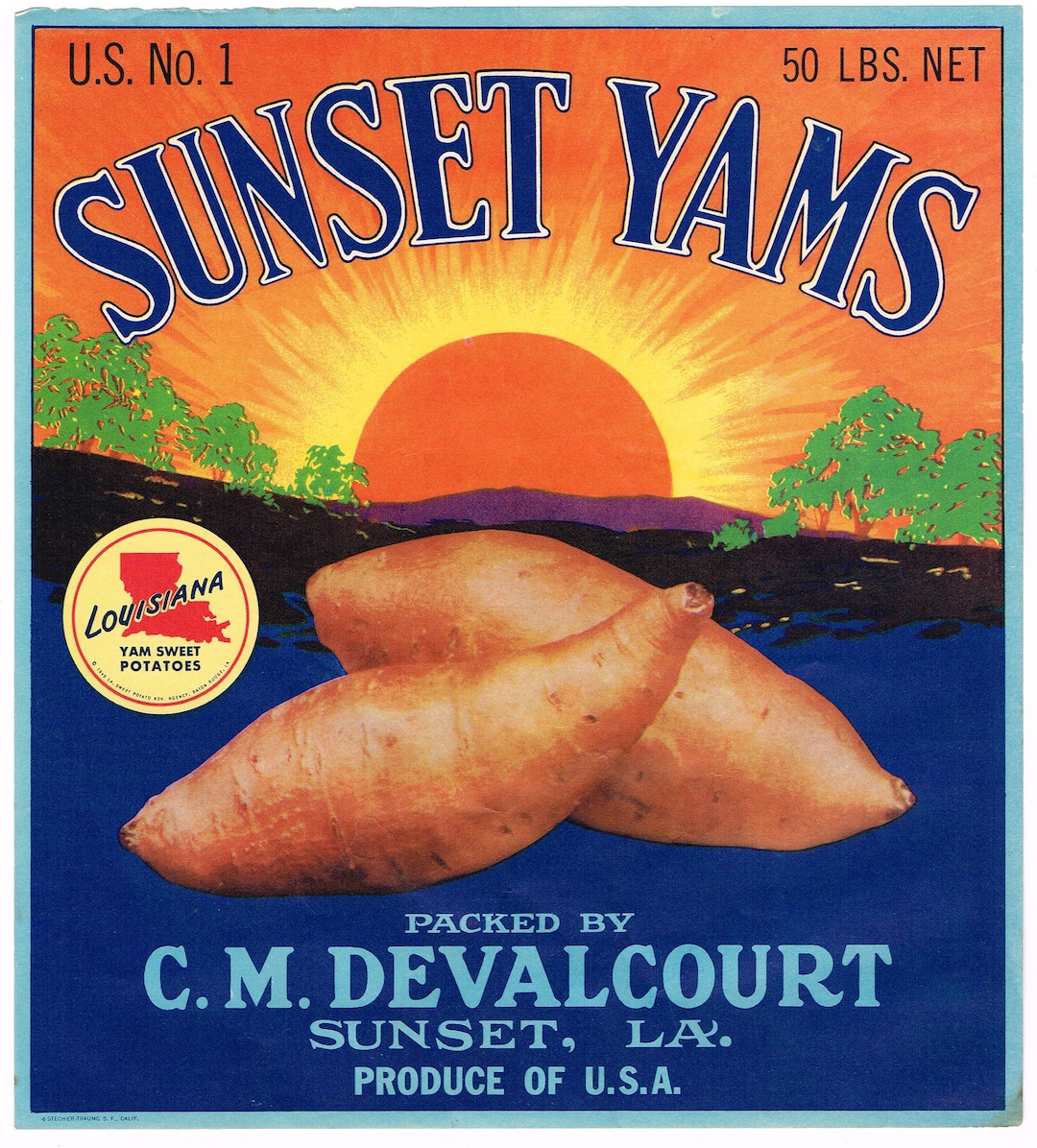 Original Vintage Yam Crate Label 1940s Sunset Yams Louisiana Setting ...