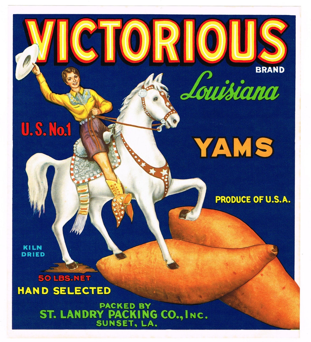 Original Vintage Yam Crate Label 1950s Sunset Louisiana Victorious ...