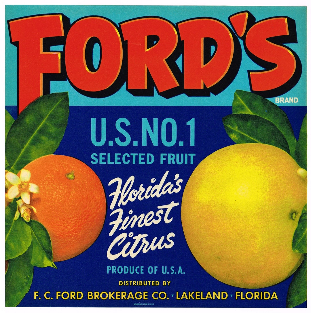 Original Vintage Florida Citrus Crate Label C1930s Fords Lakeland ...