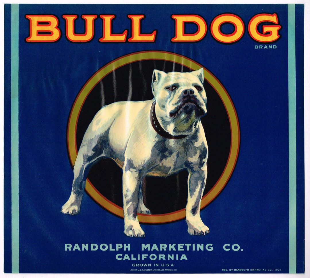 Original Vintage Citrus Crate Label 1930s Bull Dog Bulldog Los Angeles ...