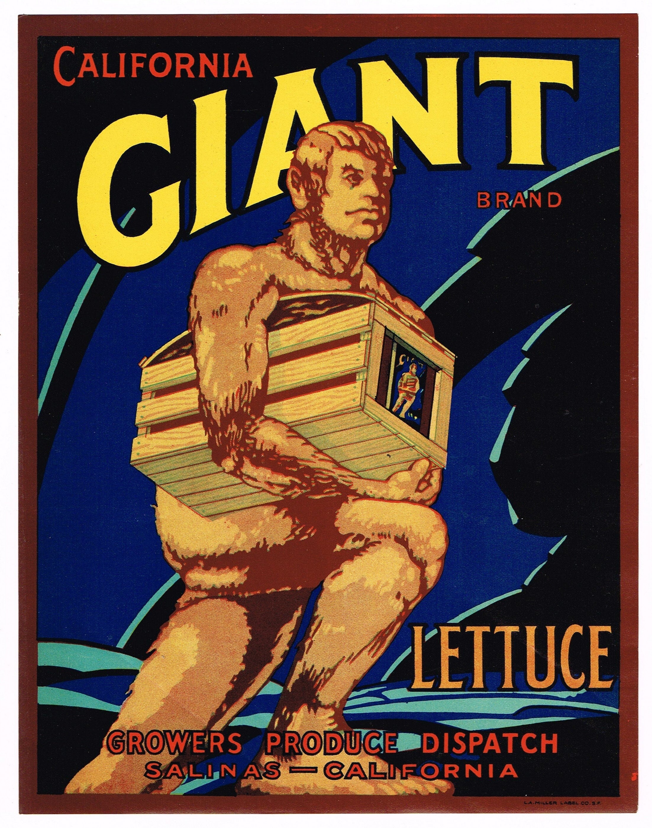 Original Vintage Vegetable Crate Label 1930s Giant Big Foot Horror ...