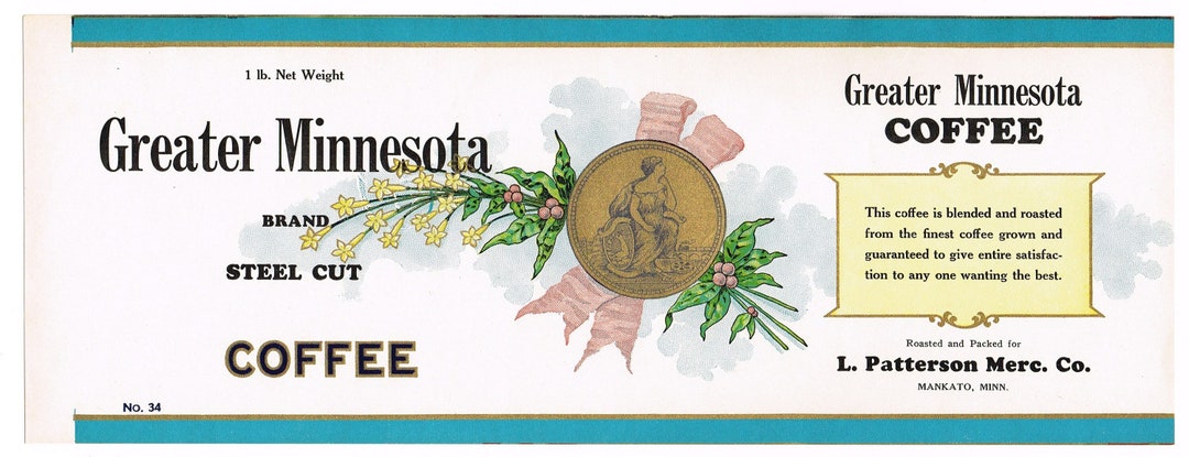 Original Vintage Tin Can Label 1920s Greater Minnesota Brand Coffee ...