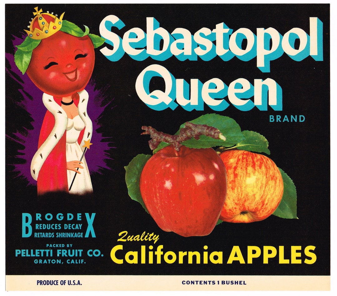 Original Vintage Apple Crate Label 1940s Sebastopol Queen California ...