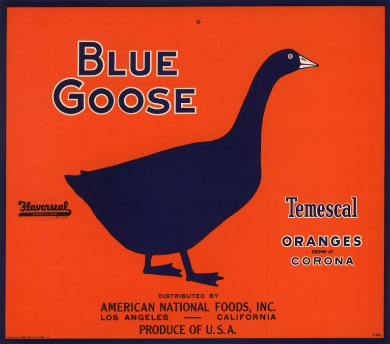 Original Vintage Citrus Crate Label 1940s Blue Goose Corona Riverside ...