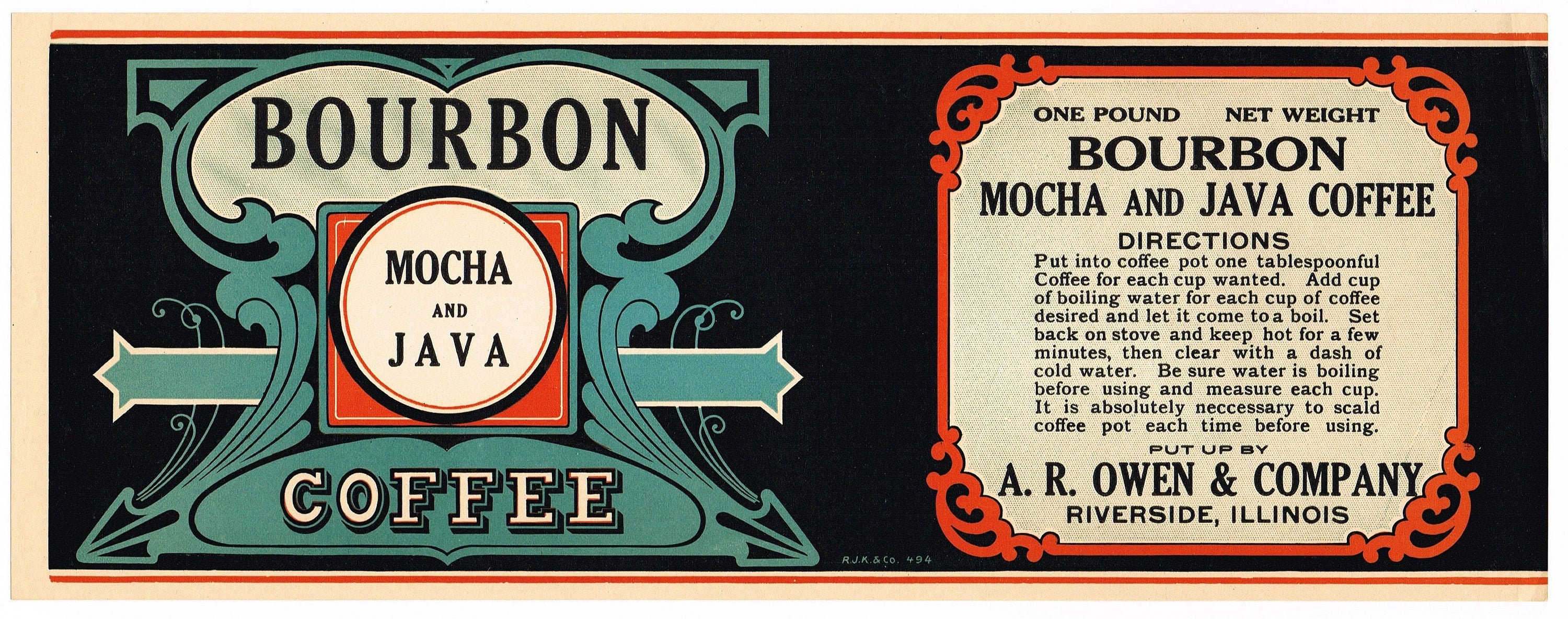 Original Vintage Tin Can Label 1920s Bourbon Brand Coffee Mocha & Java ...