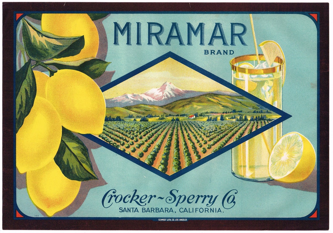Original Lemon Crate Label Santa Barbara County California C1910s ...