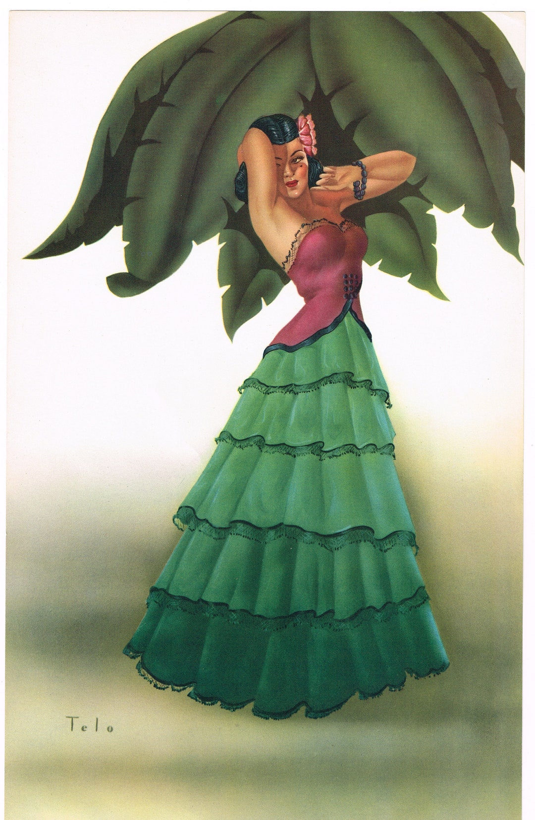 Original Vintage Telo Print 1940s Mexican Spanish Flamenco Tropical ...
