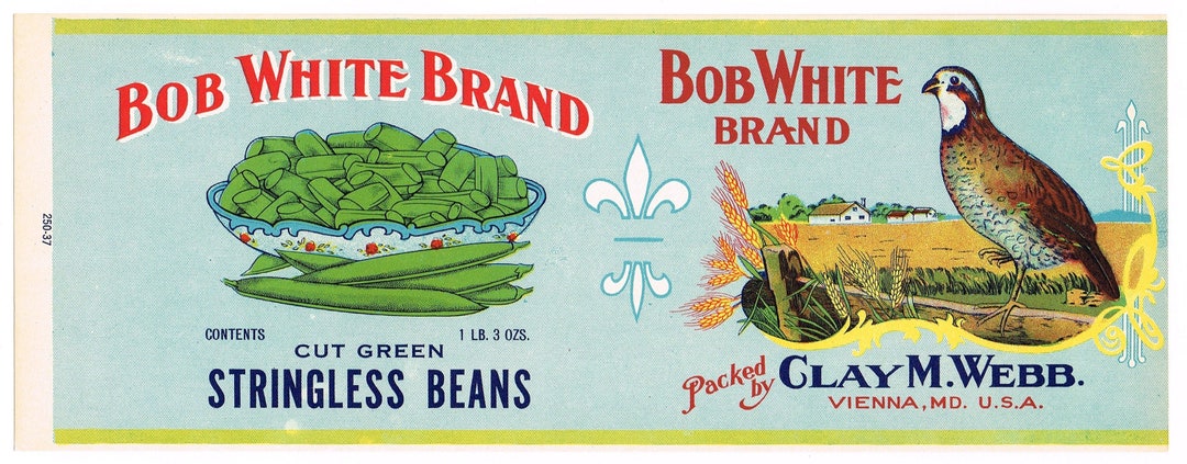 Original Vintage Tin Can Label 1930s Bob White Quail Vienna Maryland ...