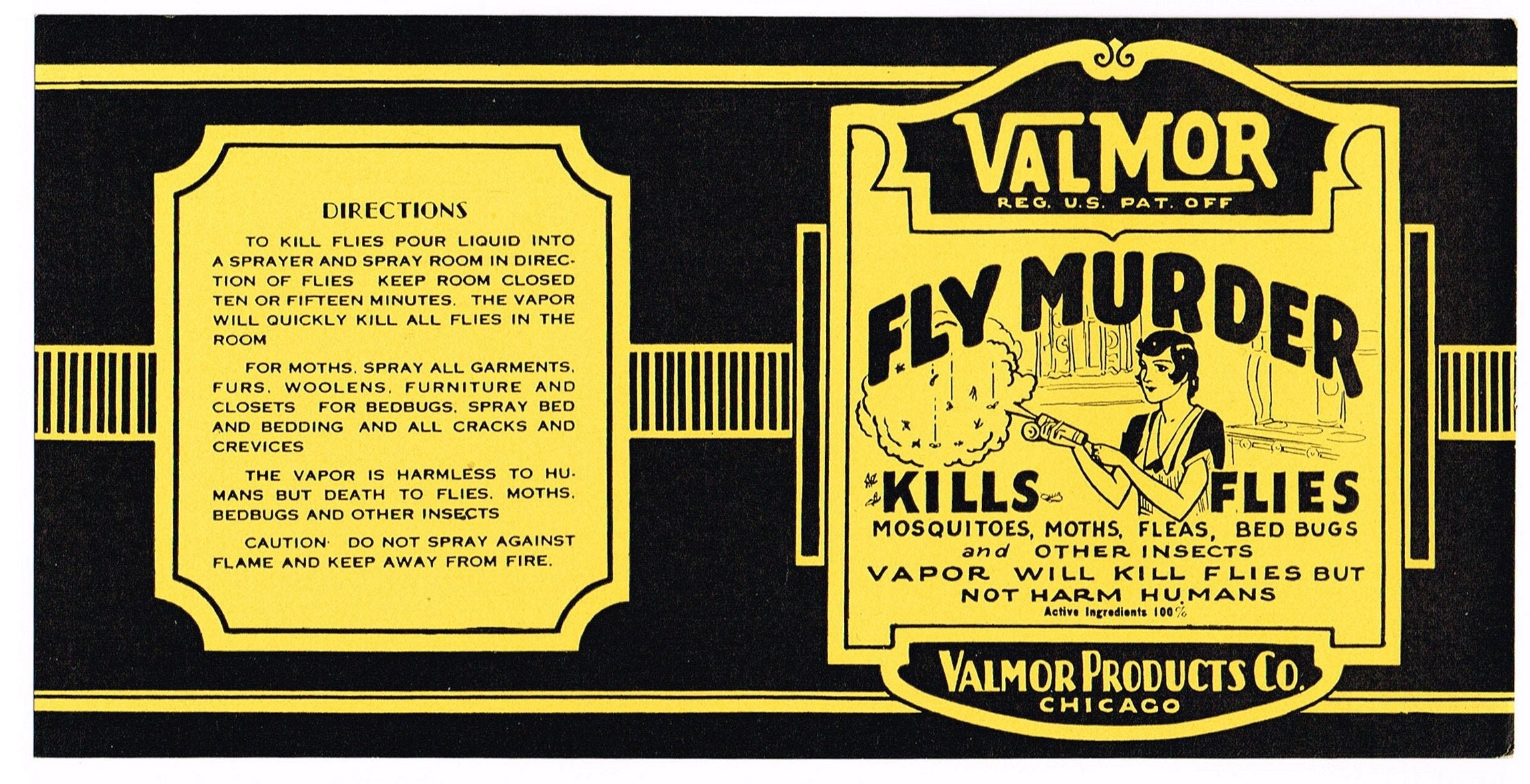 Original Vintage Antique Product Label C1920s Valmor Fly Murder Comical ...