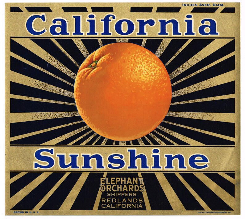 Original Vintage Citrus Crate Label 1930s California Sunshine - Etsy