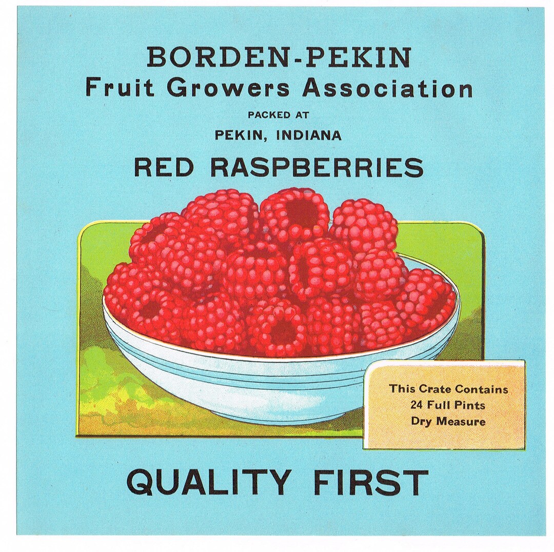 Original Vintage Berry Crate Label 1950s Borden Pekin Indiana Red ...