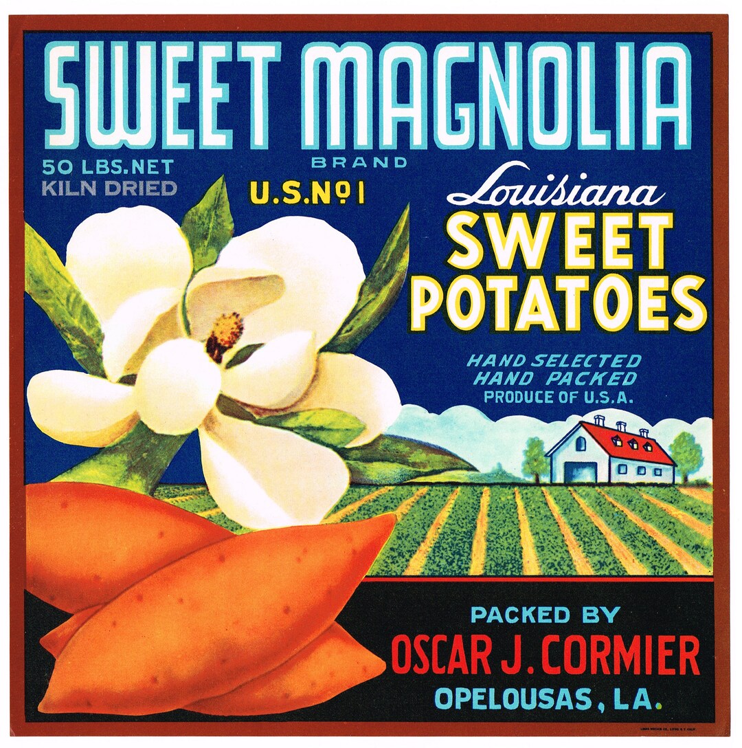 Original Vintage Yam Crate Label 1950s Sweet Magnolia Louisiana ...